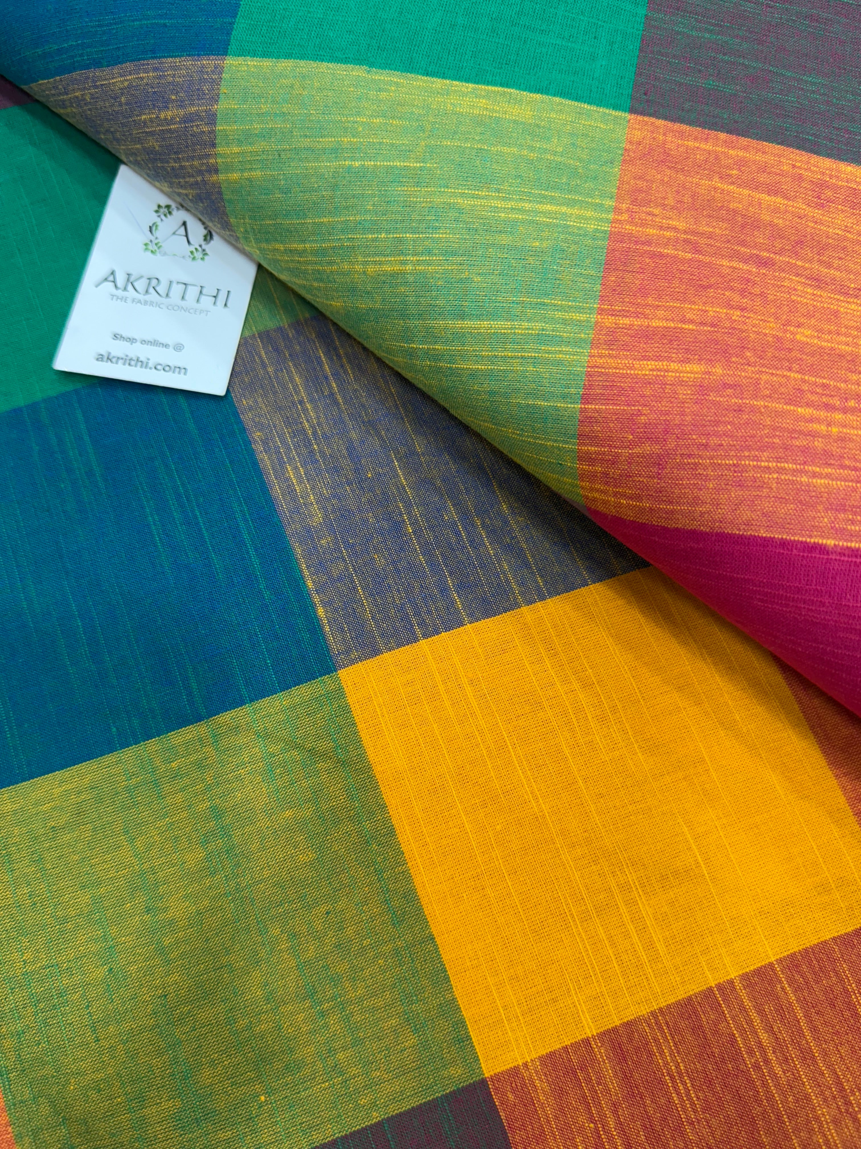 Buy Madras checks pure cotton fabric | Akrithi